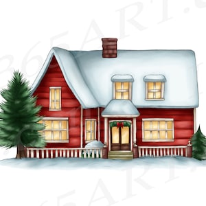 Christmas Farmhouse Clipart, Watercolor Farm PNG, Christmas House ...