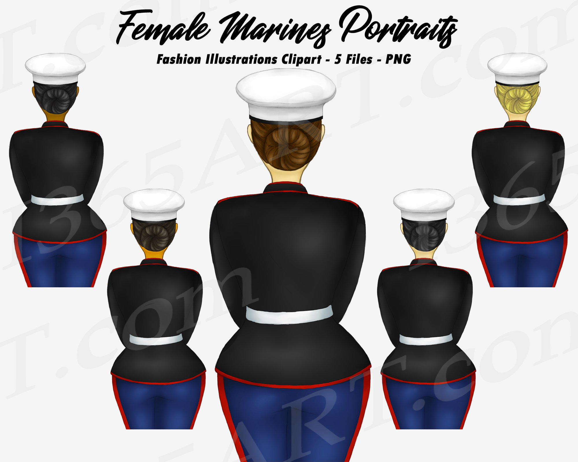 Female Marine Portraits Clipart, Military Illustrations (PNG) - Etsy