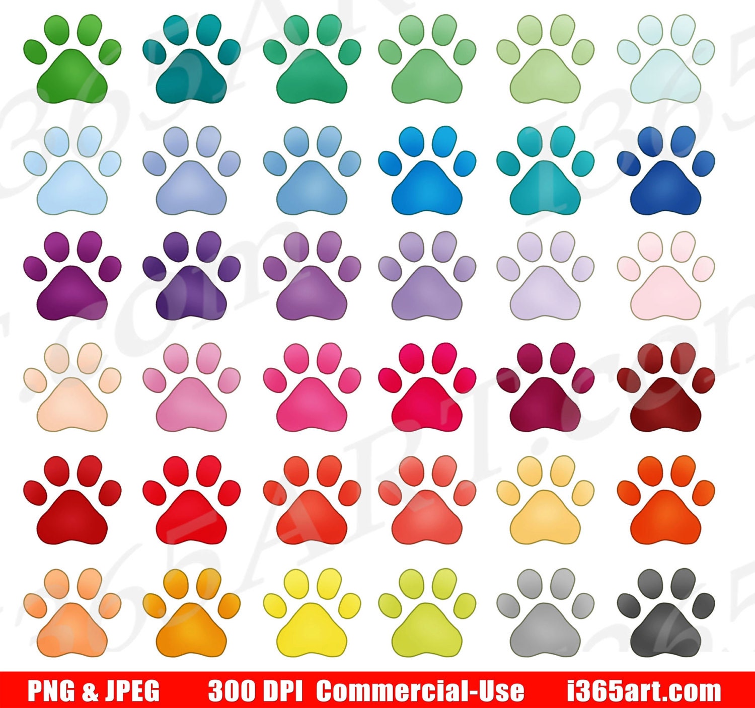 Colorful Paw Prints Clip Art