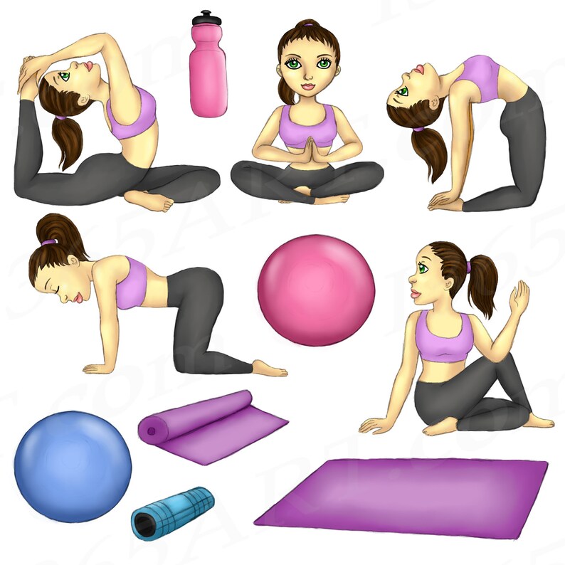 Yoga Girl Clipart Brunette Yoga Clipart Fitness Fashion | Etsy