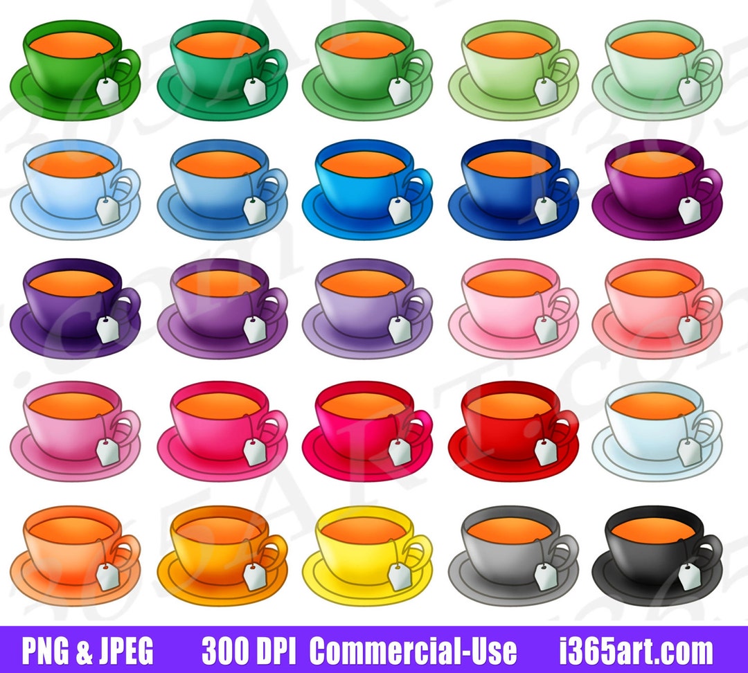 Rainbow Tea Cup Clipart, Tea Cup Clip Art, Teacups, Tea Party, Tea Bags ...