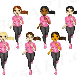Women Jogging Clipart, Running Women, Chibi Fitness Girl Clipart ...