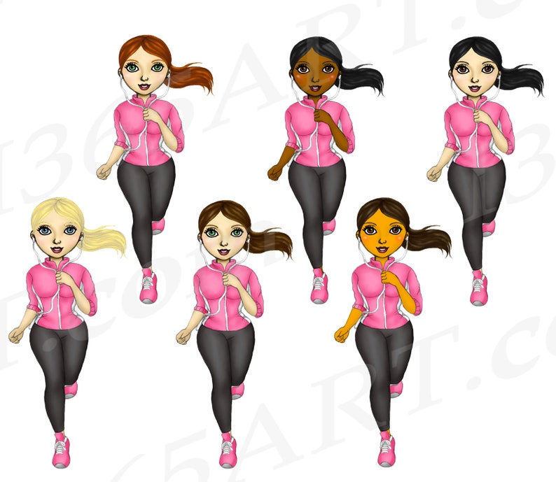 Women Jogging Clipart, Running Women, Chibi Fitness Girl Clipart ...