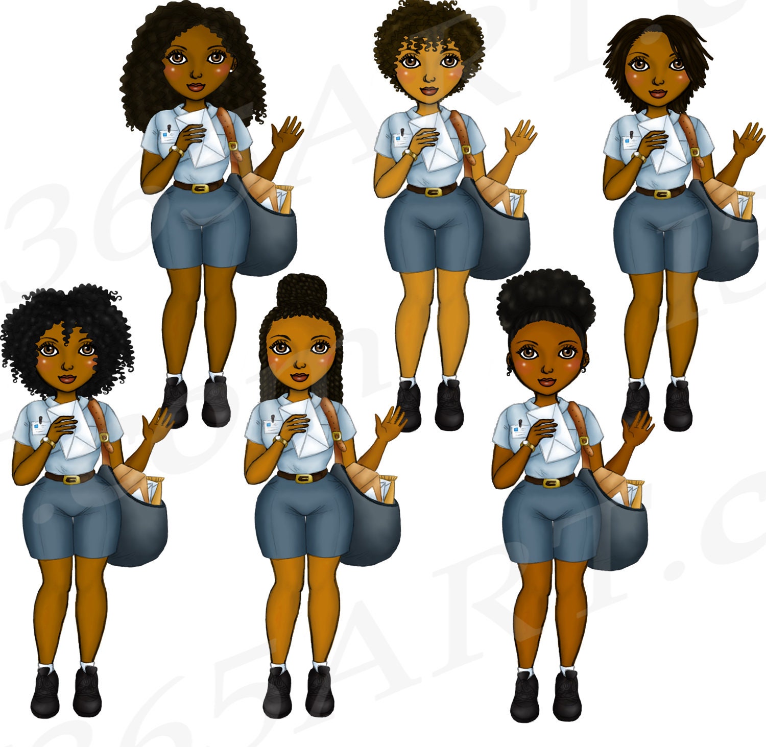 Black Postal Worker Clipart, Black Woman Clip Art, Natural Hair, Mail ...