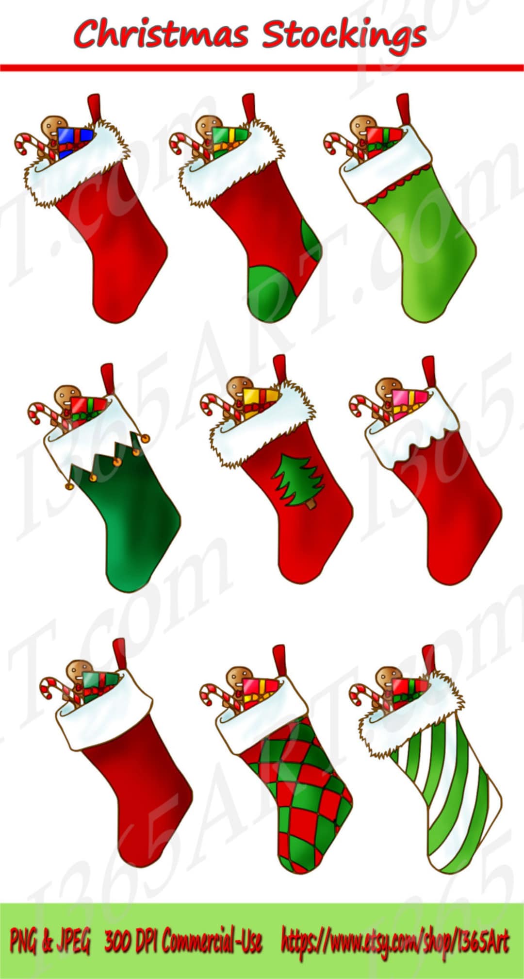 Christmas Stocking Clipart, Christmas Stocking Clip Art, Scrapbooking ...