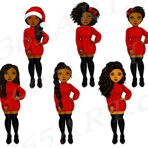 Black Christmas Girl Clipart, Natural Hair, Black Girls Clip Art, Black ...