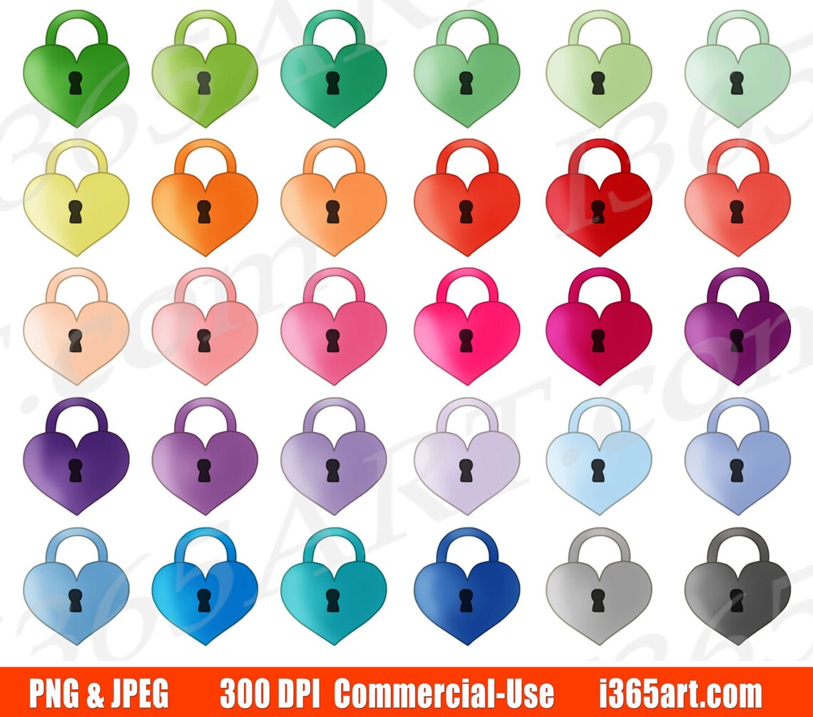 Heart Locks Clipart Key Lock Clip Art Padlocks Lock and | Etsy