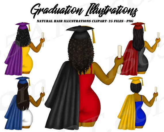Graduation Clipart, Graduation Girls Clipart, Black Women Clipart ...
