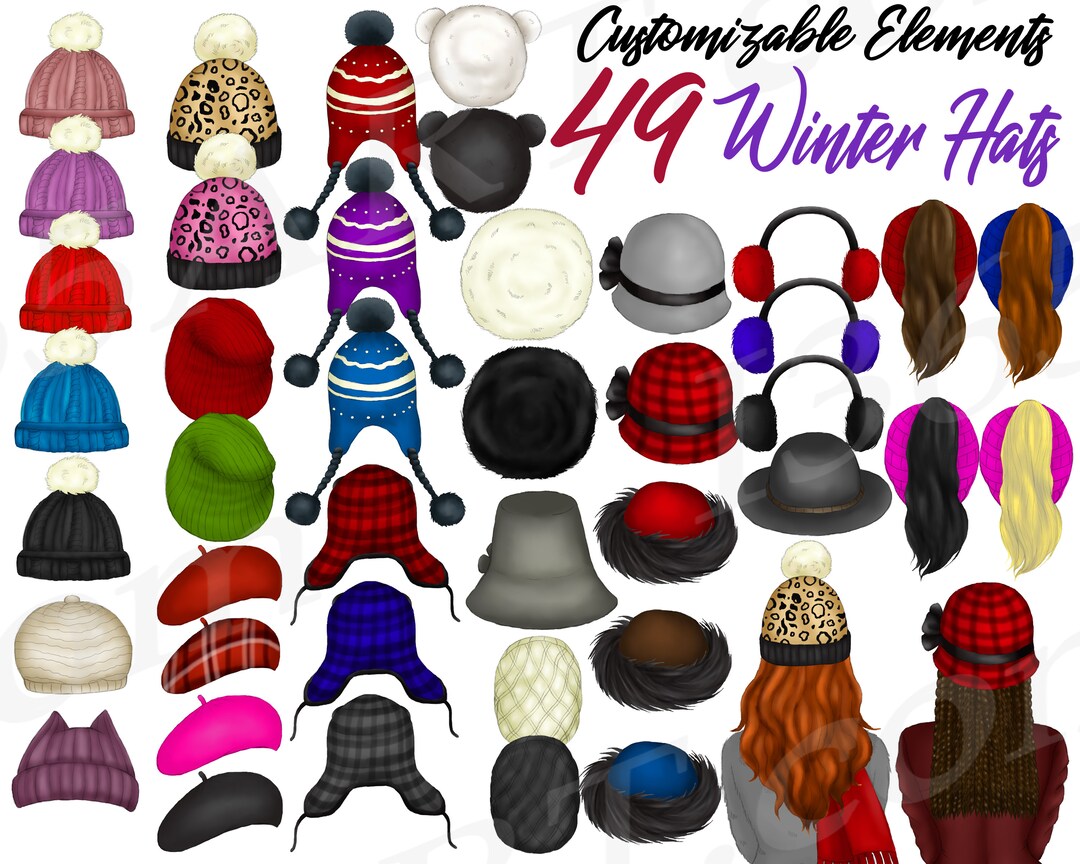 Winter Hats Clipart, Best Friends Clipart, Winter Hats, Beanie, Custom ...