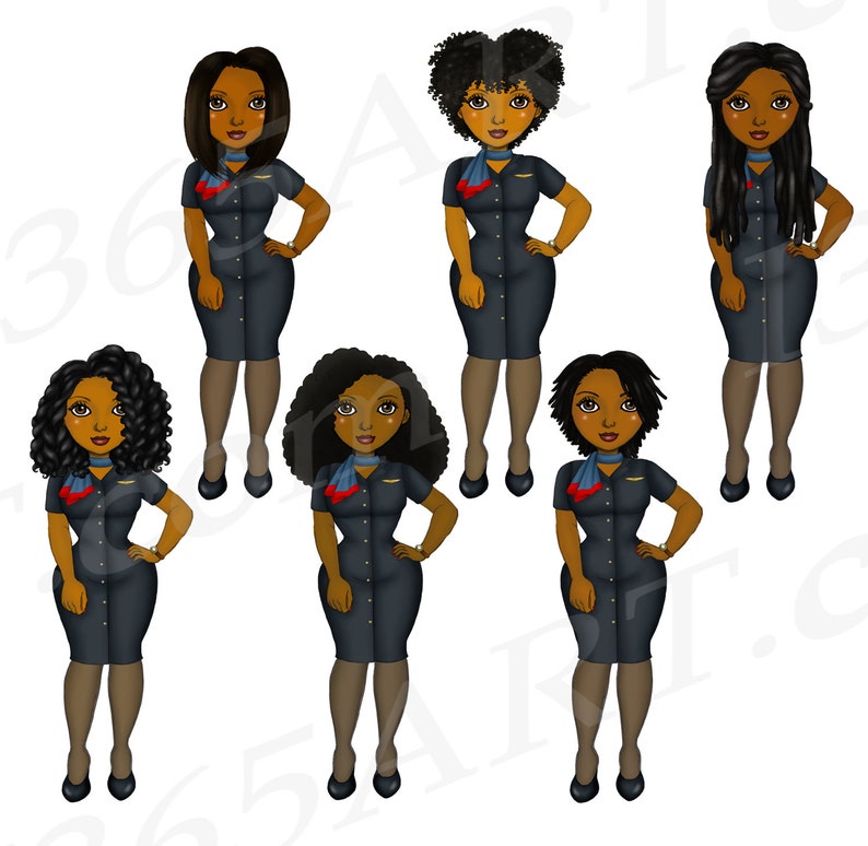 Black Flight Attendant Chibi Clipart, Stewardess PNG (digital Download ...