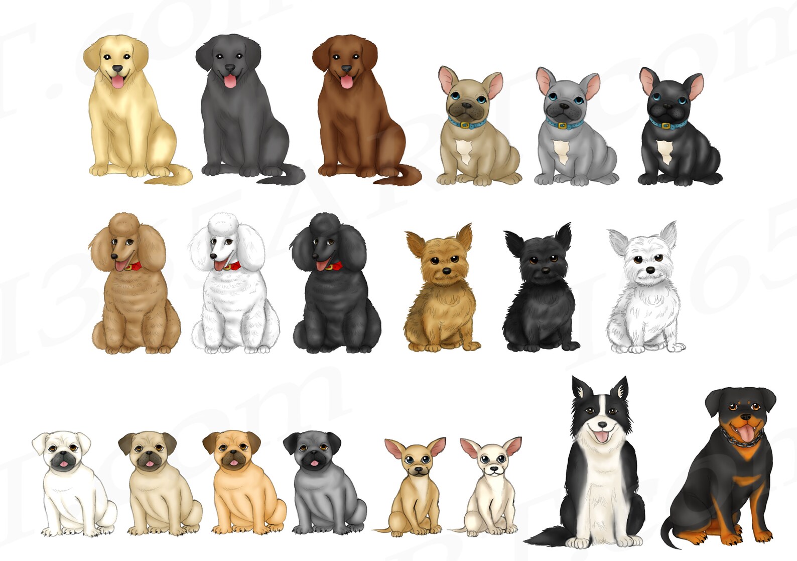 Best Friends Clipart, Best Friends With Dogs, Chibi Pets, Custom ...