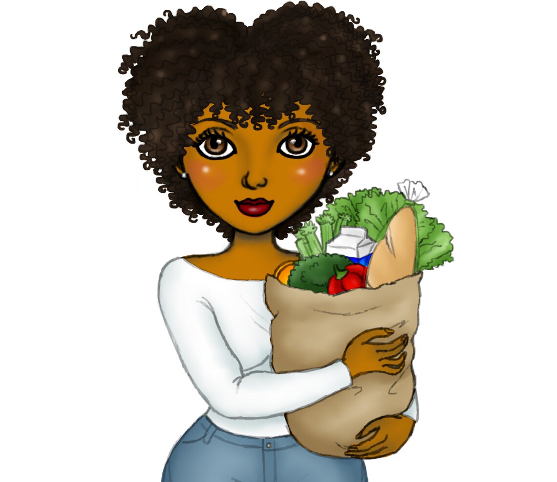 Black Woman Clipart Grocery Shopping Girls Natural Hair - Etsy
