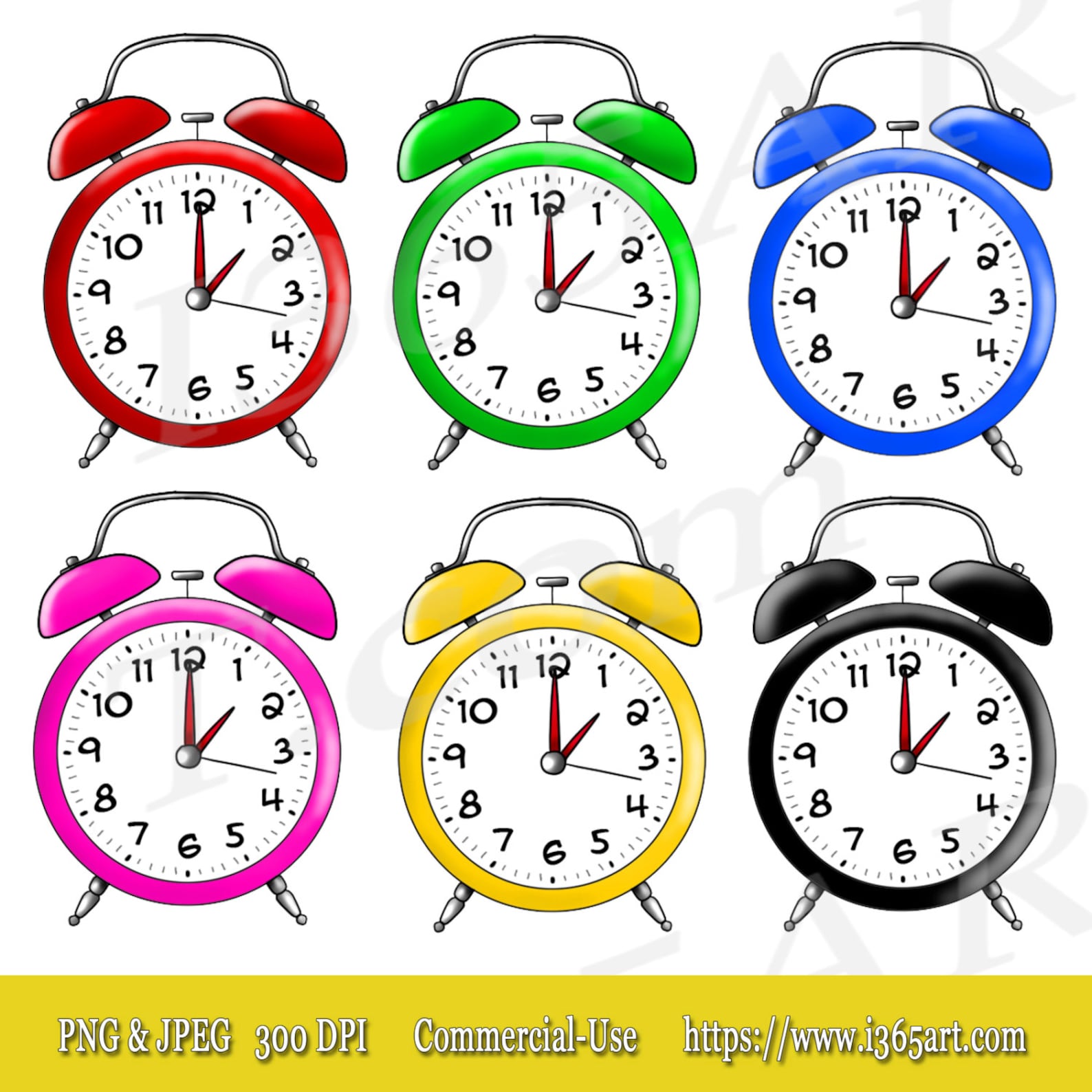 Colorful Alarm Clock Clipart Illustrations (PNG & JPEG) - Etsy