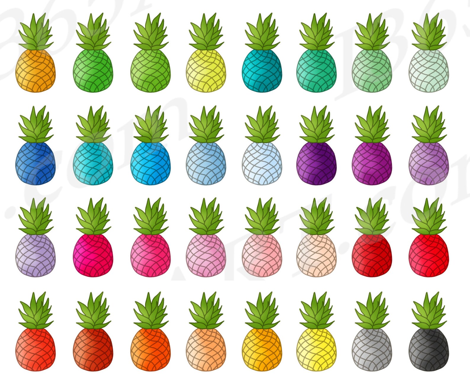 Pineapple Clipart, Pineapple Clip Art, Tropical, Rainbow Pineapples ...