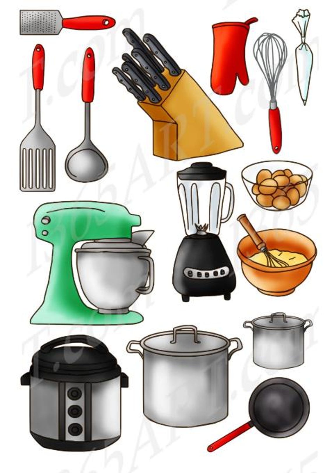 Kitchen Tools Clipart, Kitchen Tools Clip Art, Baking and Cooking ...