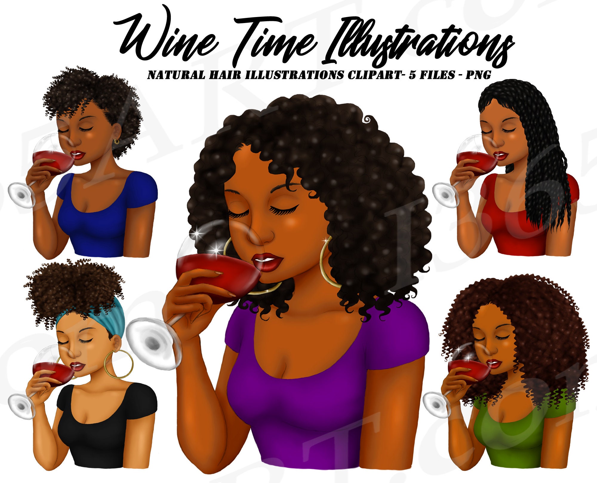 Women Drinking Wine Clipart Black Woman Clipart African Etsy Uk
