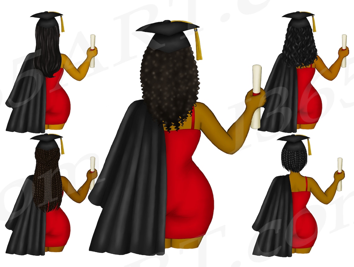 Black Graduation Girl Clipart, Graduation Girl Clip Art, Black Women ...