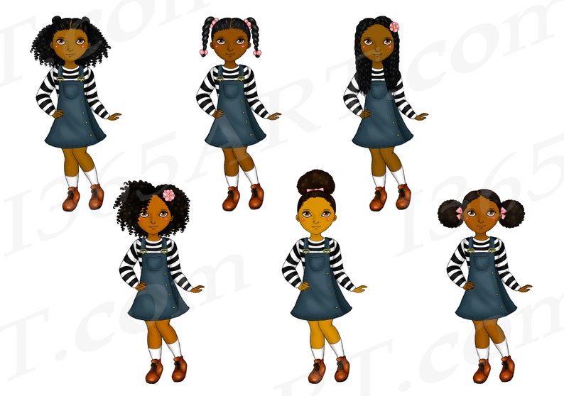 Little Black Girl Clipart Little Girl Clipart Black & White | Etsy