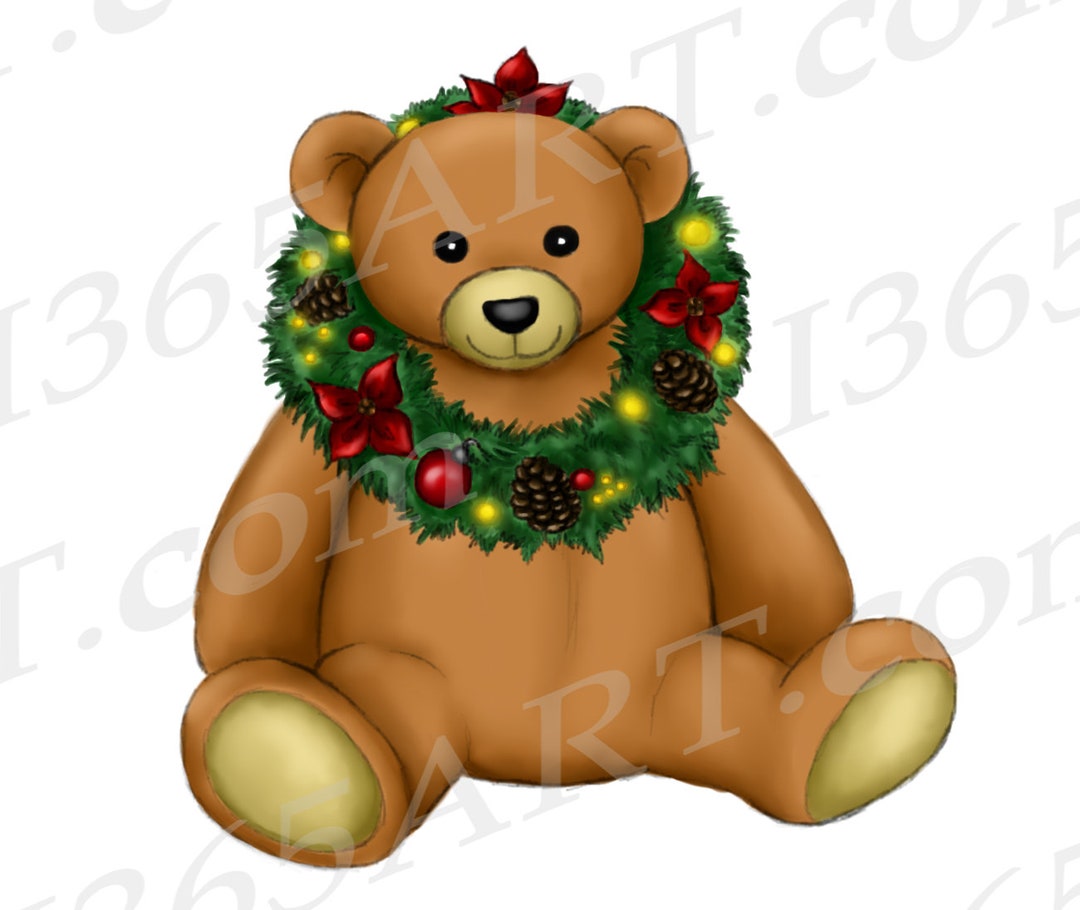 Christmas Teddy Bear Clipart, Teddy Bear With Wreath, Teddy Bear Clip ...