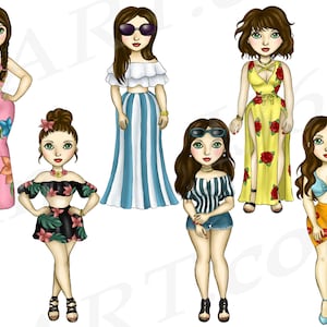 Summer Fashion Girls Clipart, Summer Fashion, Brunette, Tropical, Curvy ...