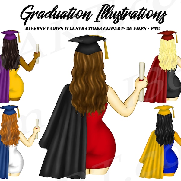Cap and Gown Clipart - Etsy