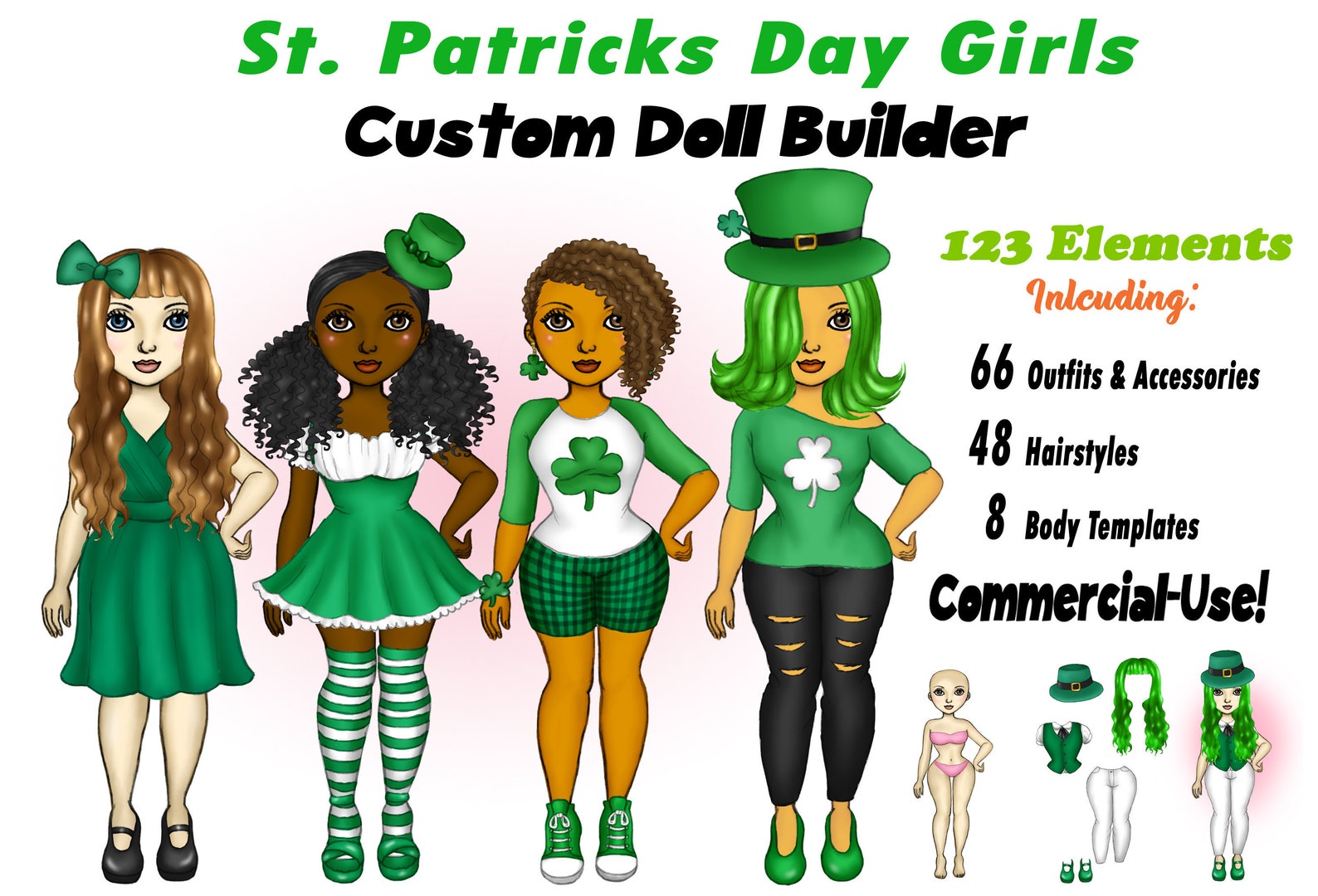 St. Patricks Day Girls Clipart Clover Clipart Best Friends - Etsy
