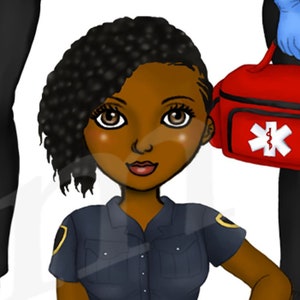 Chibi EMT Clipart, Black Woman Nurse, Ambulance Clipart, Black Girl PNG ...