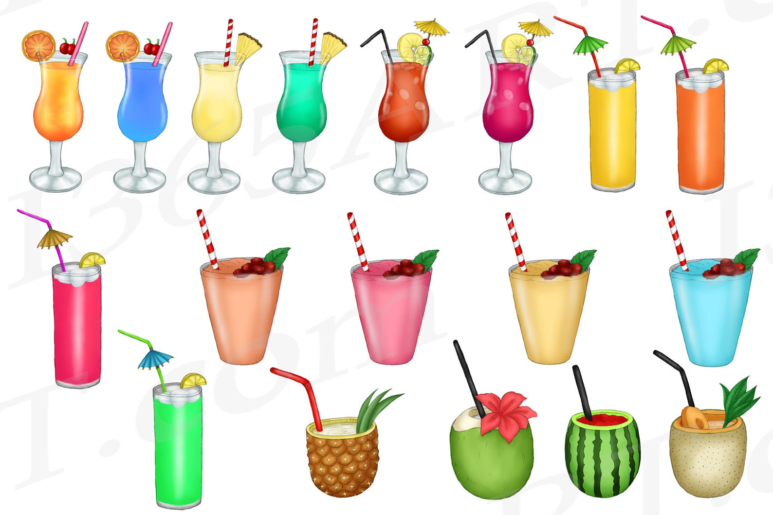 Custom Tropical Drinks Clipart Tropical Beverages Clipart - Etsy