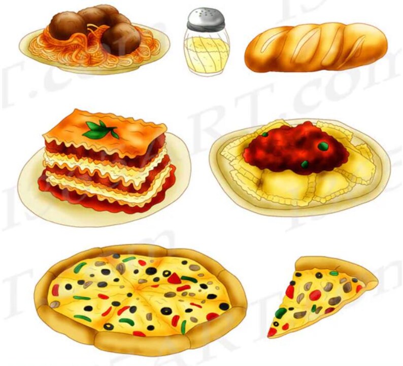 Italian Food Clipart, Hand-drawn Pasta, Pizza, Lasagna (PNG JPG ...