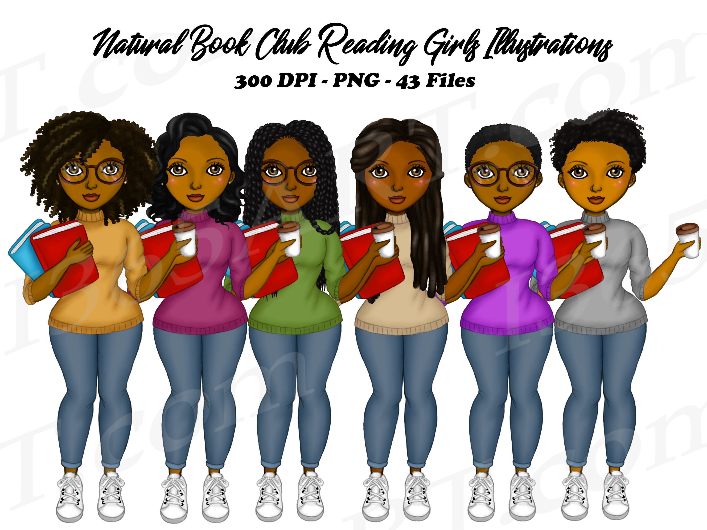 Reading Clipart Reading Woman Clipart Black Girls Read - Etsy