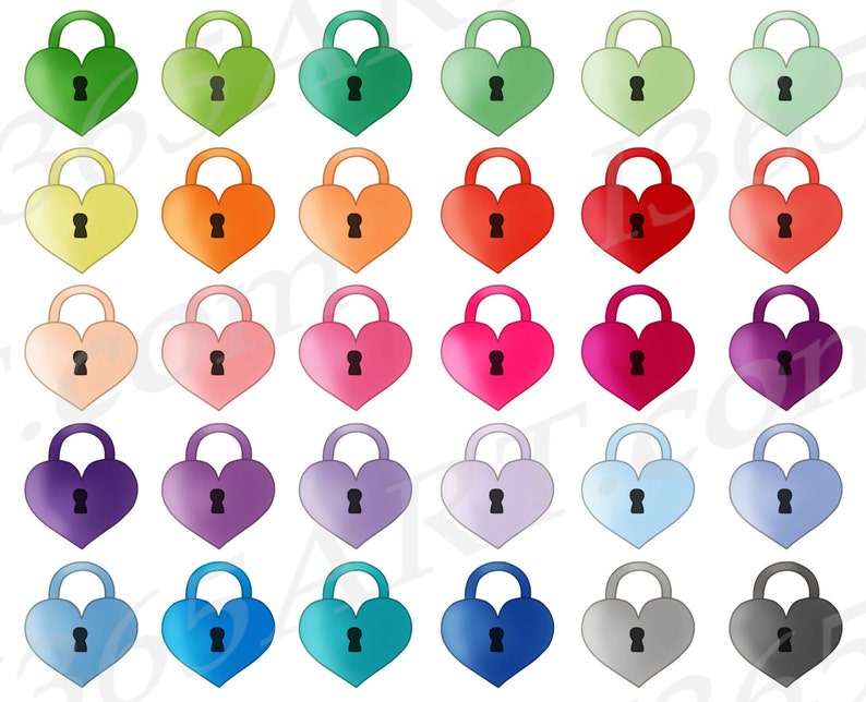Heart Locks Clipart Key Lock Clip Art Padlocks Lock and | Etsy