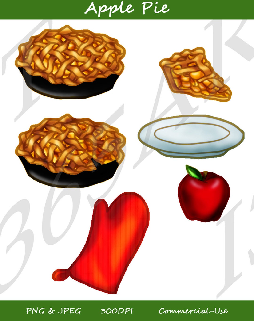Delicious Apple Pie Clipart, Pie, Slice Apples, Digital, Embellishments ...