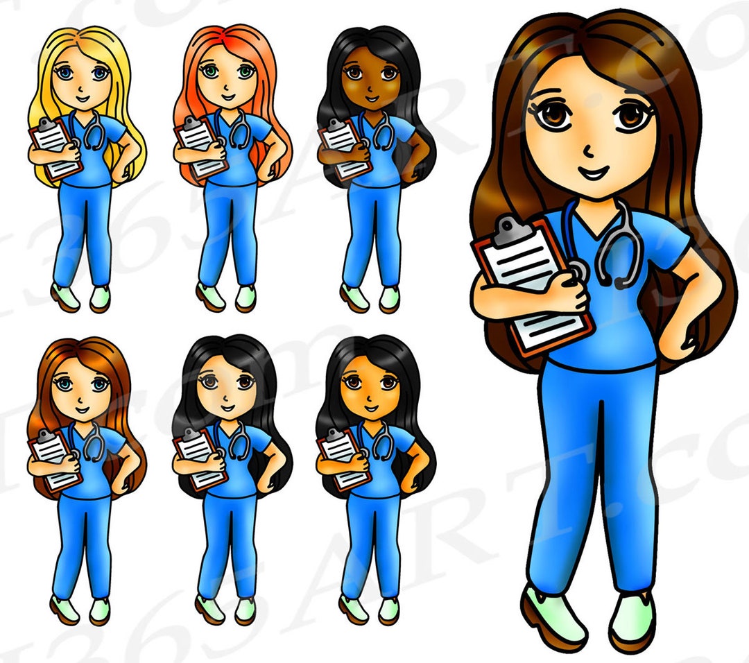 Buy 3 Get 1 Free Nurse Clipart, Nurse Clip Art, Kawaii Nurse Girl ...