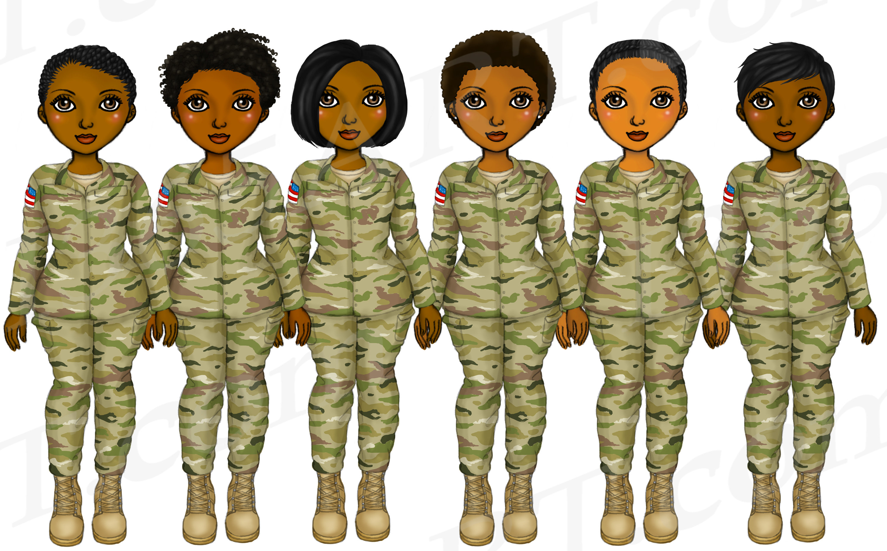 Black Army Women Clipart, Chibi Military Girls (digital Download) - Etsy