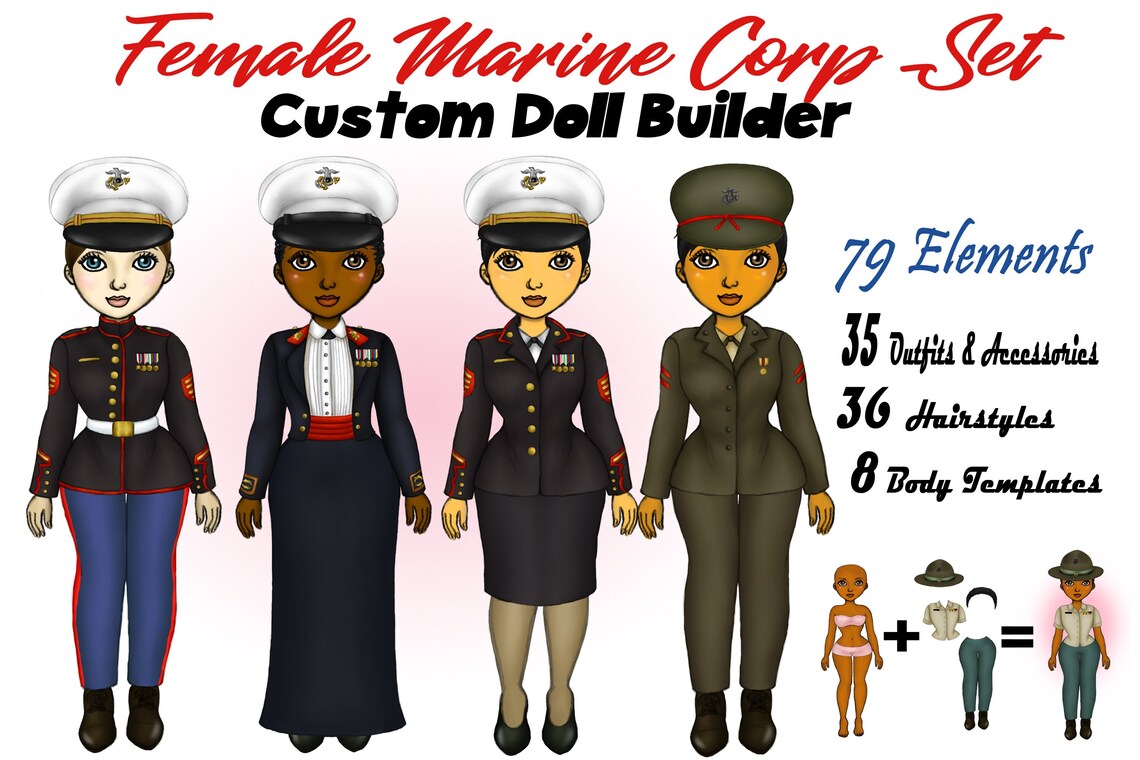Female Marine Clipart, Chibi Girls Clipart, Military Women, Marine Corp ...
