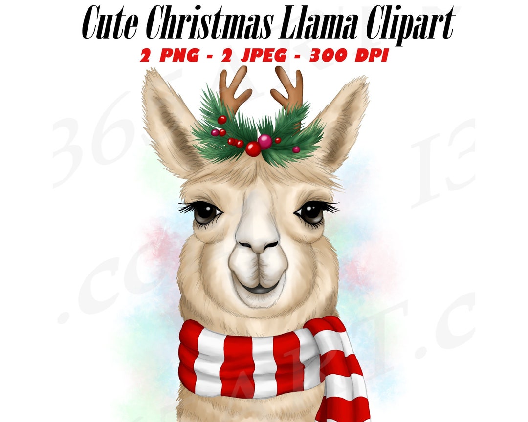 Christmas Llama Clipart, Watercolor Llama PNG, Christmas Animal Clipart ...
