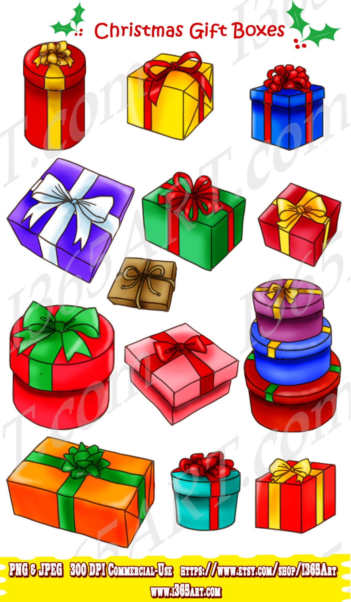 Gift Boxes Clipart, Merry Christmas Clipart, Scrapbooking, DIY, Party ...