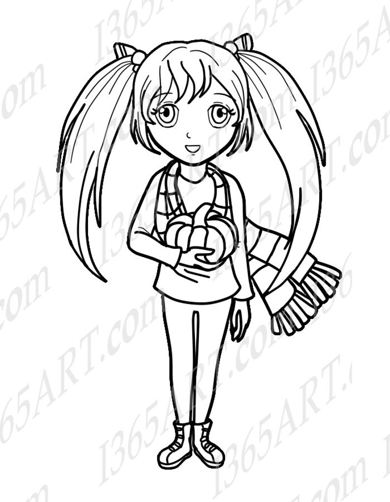 Girl Clipart Digital Stamp Coloring Page Illustration - Etsy