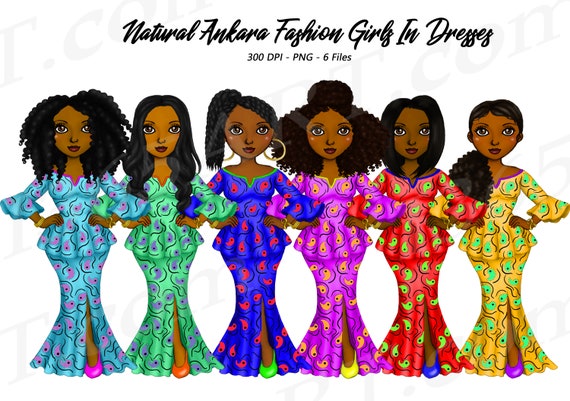Ankara Dress Fashion Clipart, Black Woman Clipart, African American ...