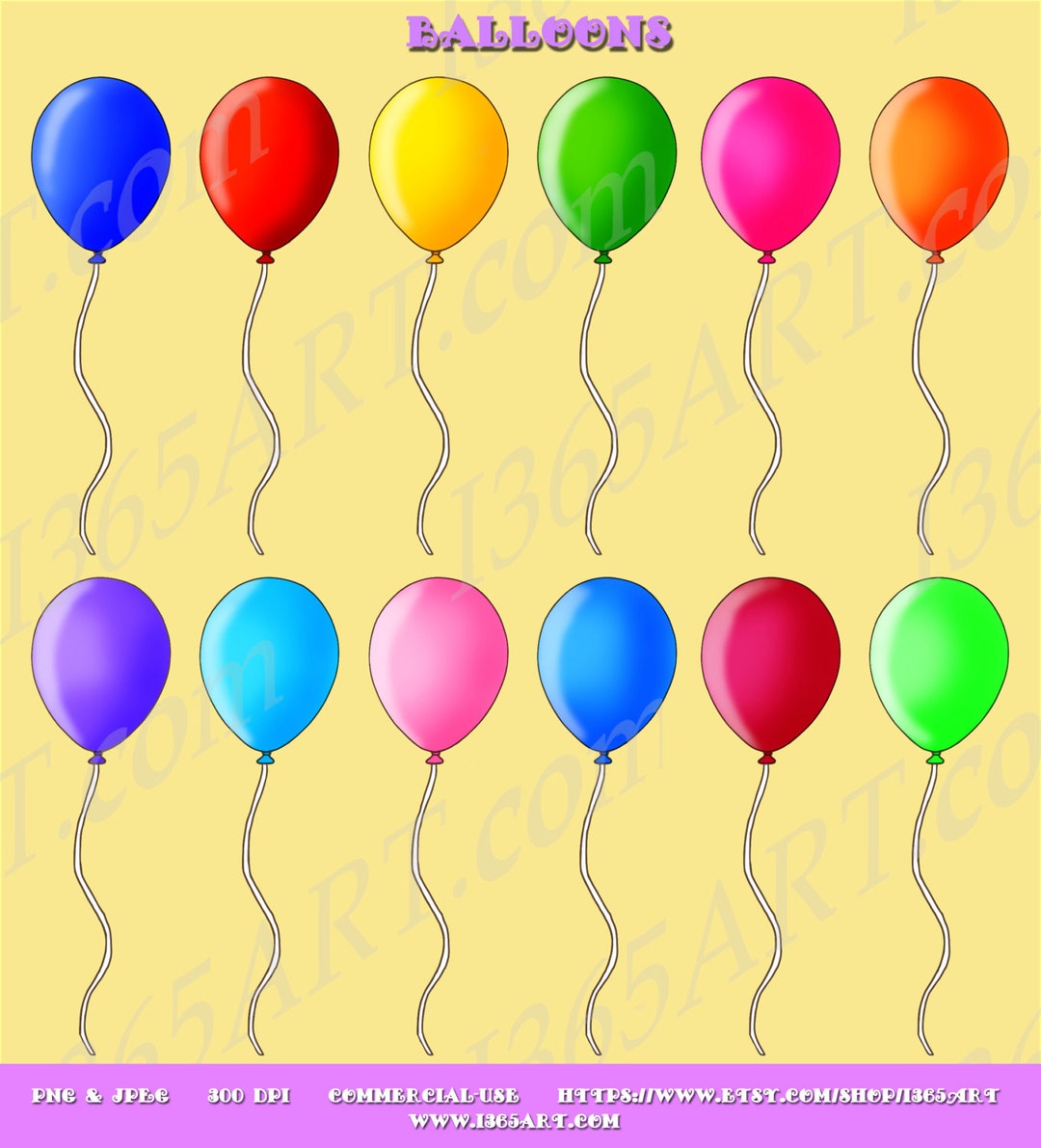 Party Balloon Clipart, Balloon Clip Art, Assorted Colors, Birthday ...