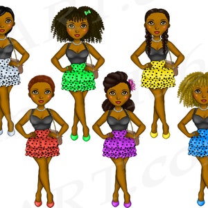 Polka Dot Dress Fashion Girl Clipart, Natural Hair, Black Girls Clipart ...