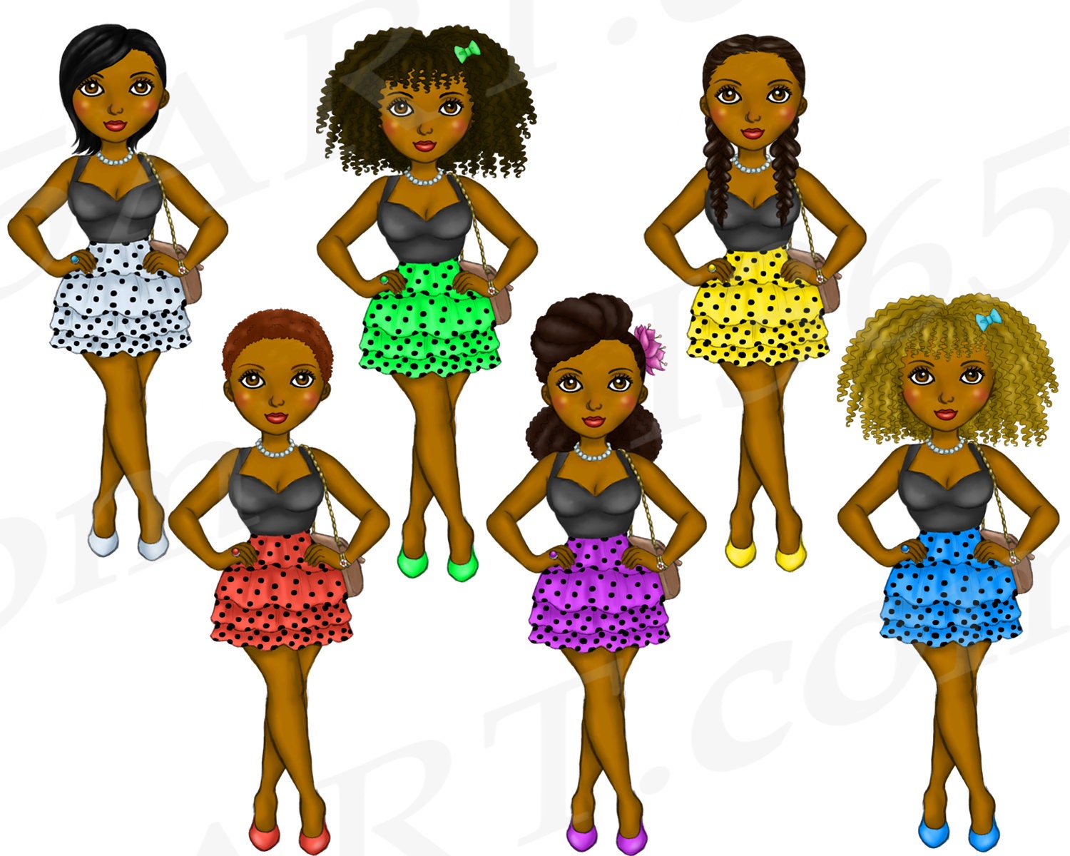 Polka Dot Dress Fashion Girl Clipart Natural Hair Black - Etsy