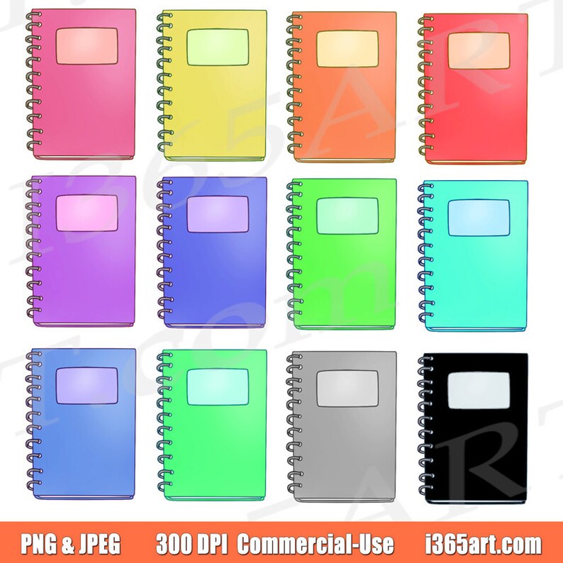 Notebook Clipart, Spiral Notebook Clip Art, Planner Supplies, Rainbow ...