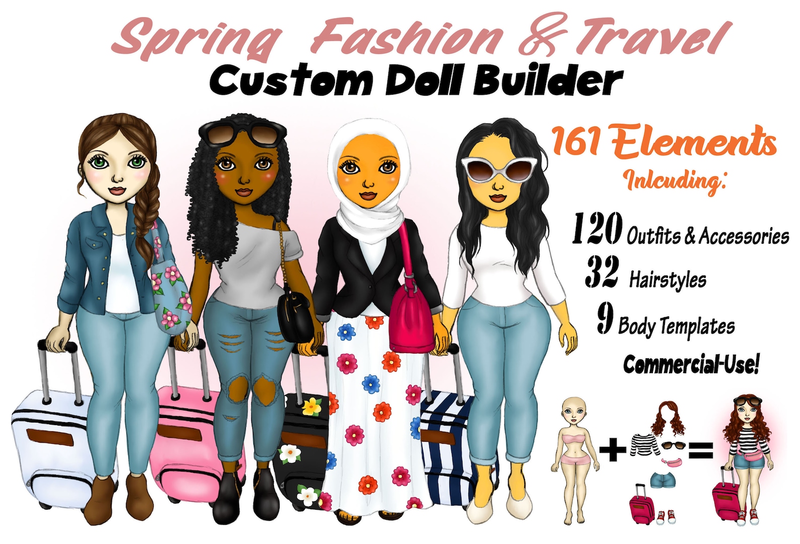 Spring Fashion Clipart Custom Girl Clipart Customizable - Etsy