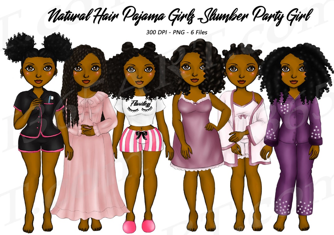 Black Pajama Girl Clipart, Black Woman Clip Art, Slumber Party ...