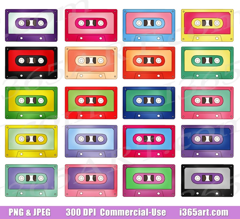 Cassette Tapes Clipart, Cassette Clip Art, 80s' Retro, Compact Tapes ...