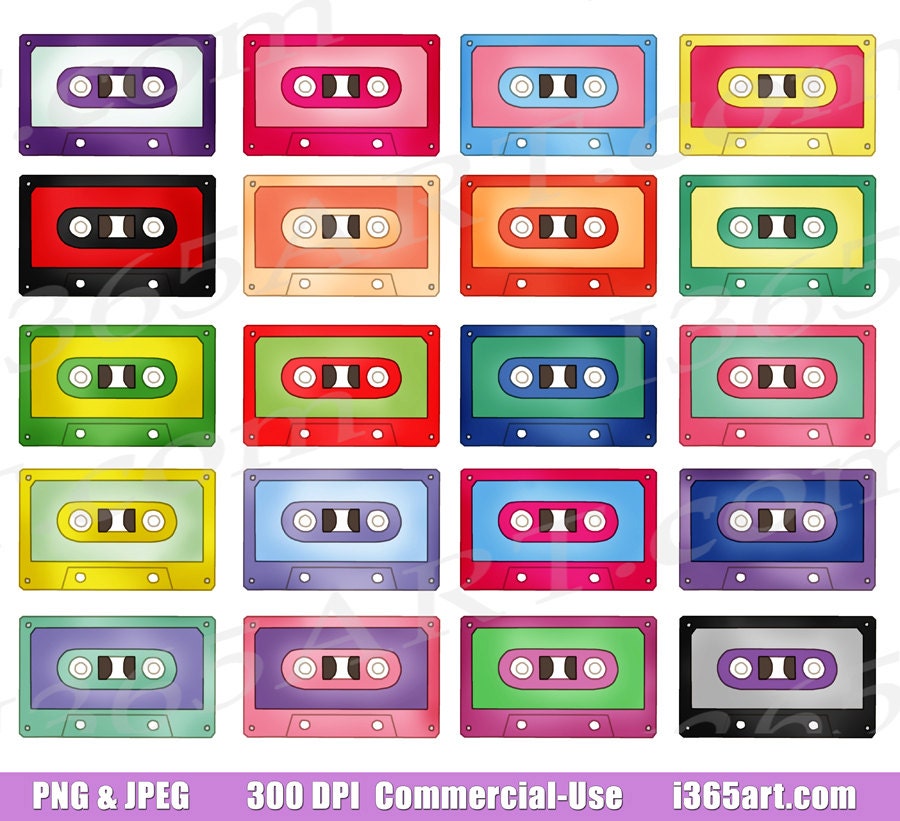 Cassette Tapes Clipart Cassette Clip Art 80s' Retro | Etsy