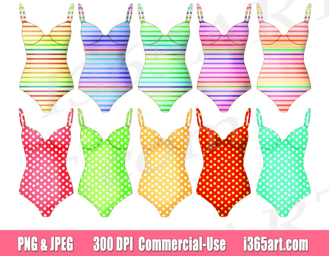 Swimsuit Clipart, Swimsuit Clip Art, Stripes, Polka Dot, One Piece ...