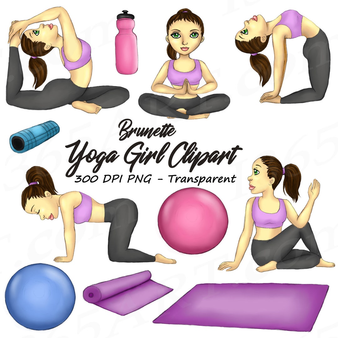 Brunette Yoga Girl Clipart, Chibi Fitness Girl, Yoga Clipart, Workout ...