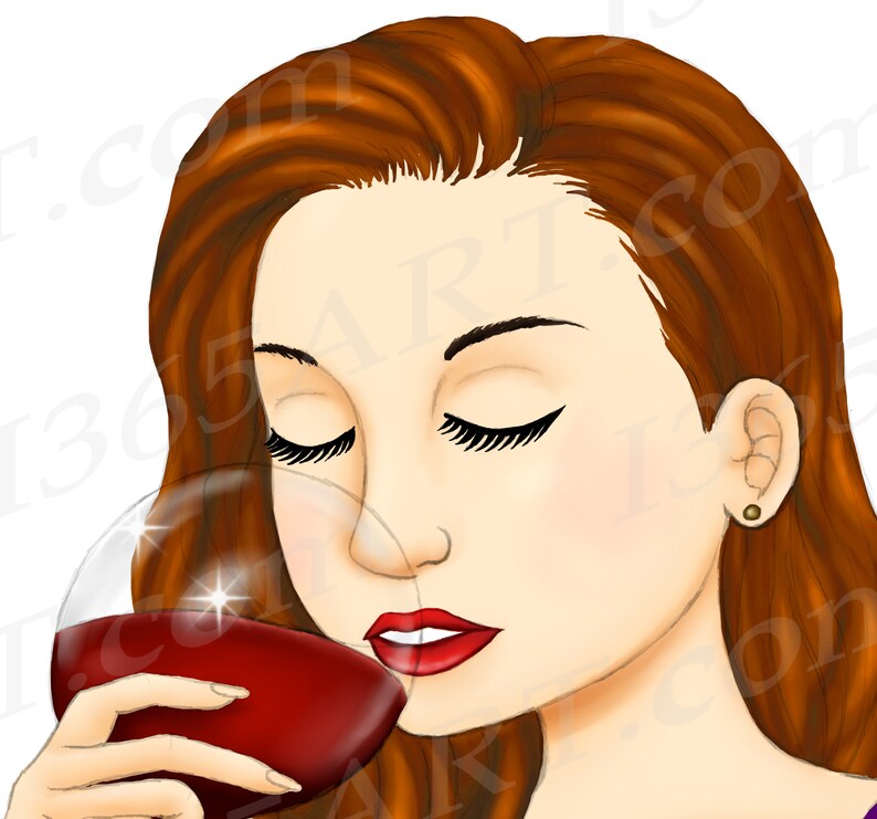 Women Drinking Wine Clipart Beautiful Woman Wine Time Wine Etsy